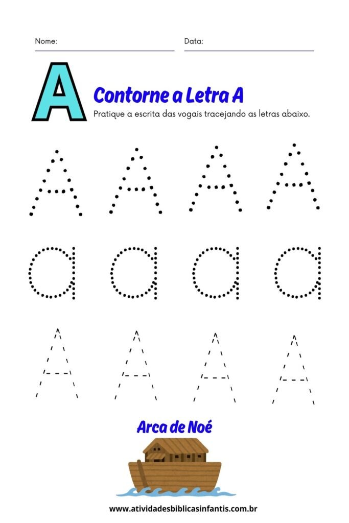 Descubra a Aventura da Arca: Pinte e Contorne a Letra A!